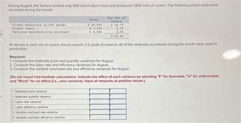solved problem 10 9 algo comprehensive variance analysis