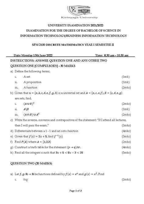Discrete Math Exam Page 1 Of 3 University Examination 2021202 2