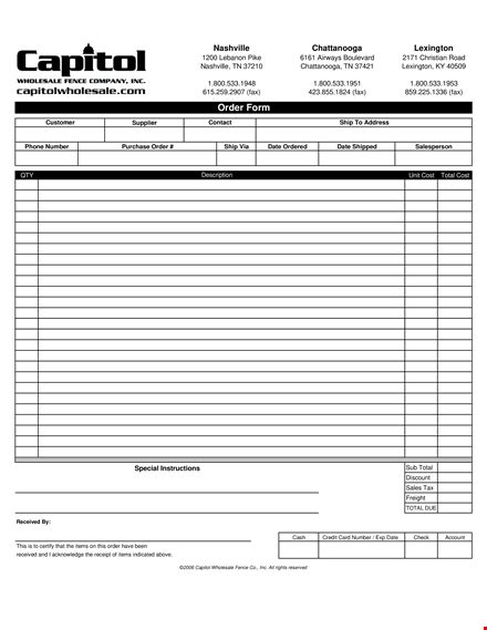 Order Form Template Streamline Your Ordering Process Nashville