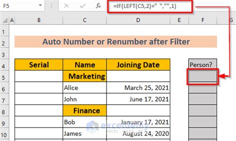 How To Auto Number Or Renumber After Filter In Excel 7 Easy Ways