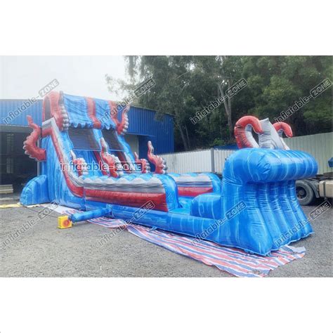 Ocean Theme Large Inflatable Waterslide With Splash Pool Blow Up Slip