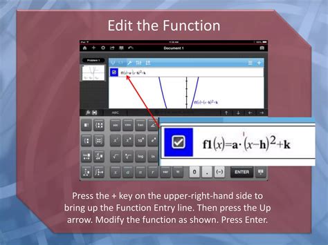 nspire ipadapptutorial quadratic functions in vertex form with