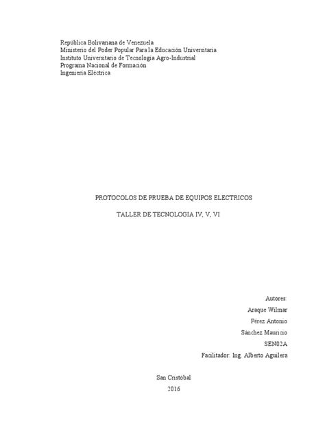 Protocolos de Prueba de Equipos Electricos | PDF | Aislador (Electricidad) | Corriente eléctrica