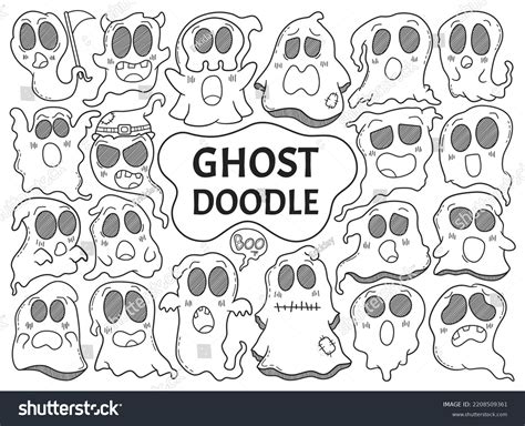 Hand Drawn Cute Ghost Doodle Collection Stock Vector Royalty Free