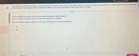 Solved In A Test Of A Sex Selectien Lectrique Results