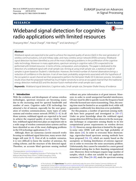 Pdf Wideband Signal Detection For Cognitive Radio Applications With