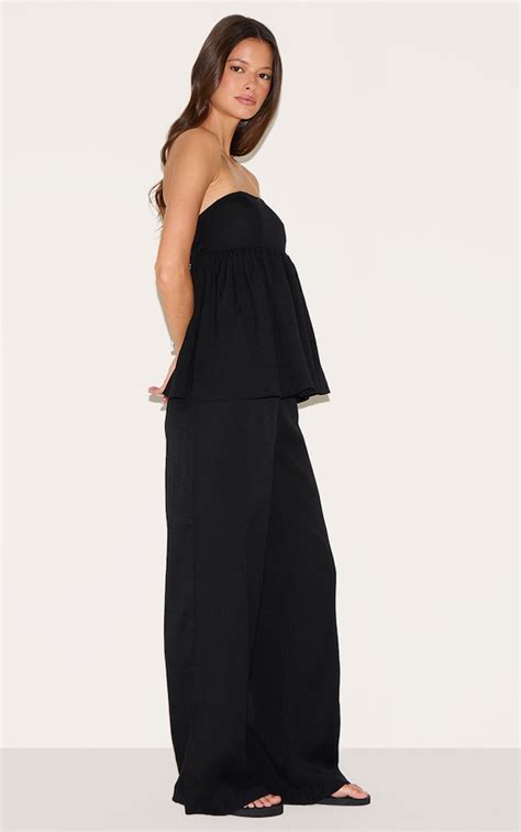 Black Bandeau Peplum Detail Jumpsuit Dresses Plt