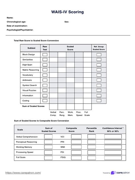 Wais Scoring Sheet Pdf