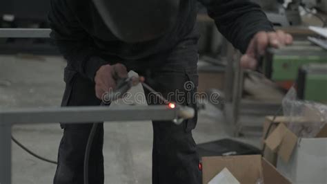 Welder Joining Aluminum Profiles In Workshop Stock Footage Video Of Construction Labor 381463490