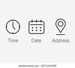 Date Time Location Address Icon Set Stock Vector Royalty Free 2471141509 Shutterstock