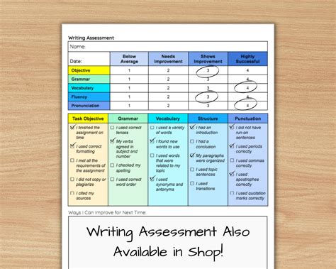 Speaking Assessment Rubric Grading Worksheet And Template For Eslell