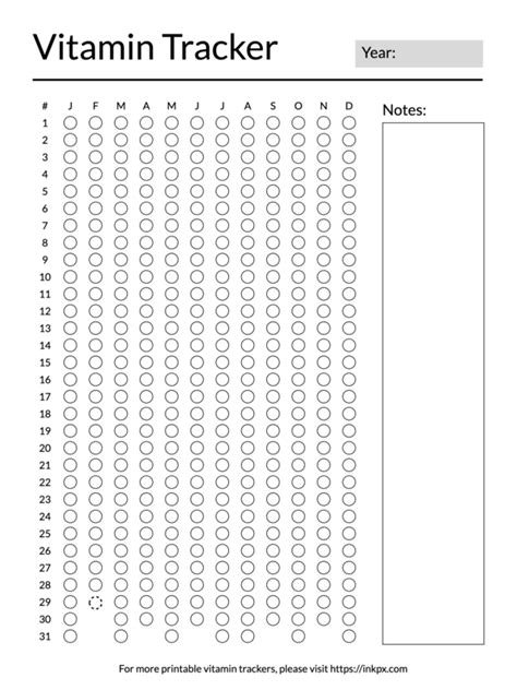 Printable Simple Checkbox Style Yearly Vitamin Tracker · Inkpx