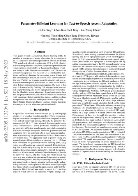 Pdf Parameter Efficient Learning For Text To Speech Accent Adaptation