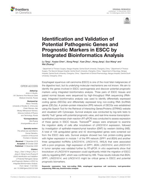 Pdf Identification And Validation Of Potential Pathogenic Genes And