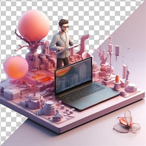 HighQuality Transparent PSD D Programmer Cartoon Coding Software Premium AI Generated PSD