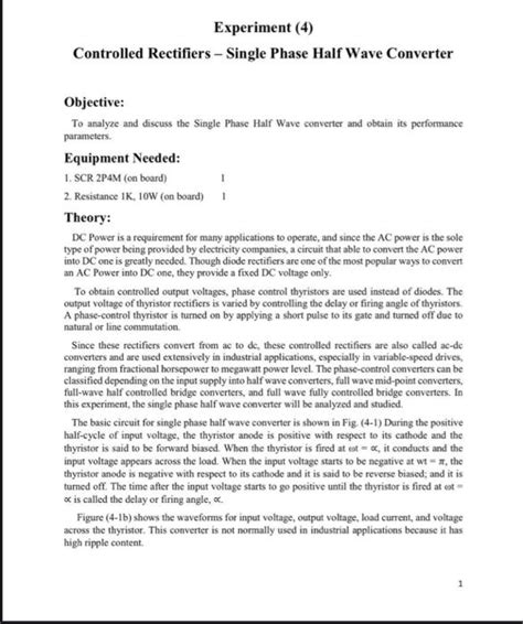 Solved Experiment 4 Controlled Rectifiers Single Phase