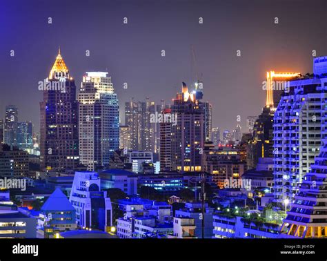 Bangkok Thailand Jun 17 2017 Modern Buildings At Night In Bangkok