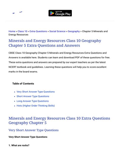 Minerals And Energy Resources Class 10 Geography Chapter 5 Extra Pdf Lignite Coal