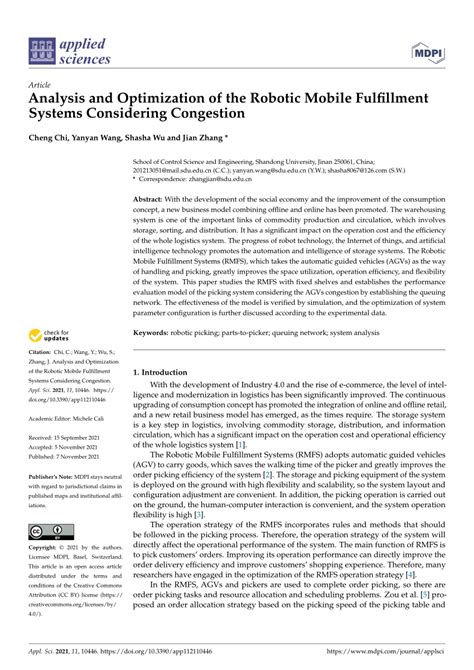 Pdf Analysis And Optimization Of The Robotic Mobile Fulfillment Systems Considering Congestion