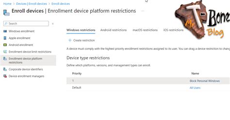 how to block personal devices in intune with enrollment restrictions