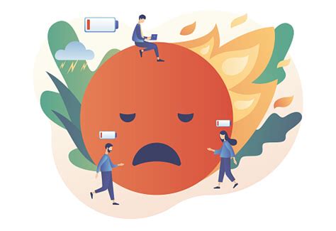 감정적 인 소진 불타는 이모티콘 불에 미소 아이콘입니다 낮은 에너지 피로 우울증 스트레스 수준 기분 척도 배터리 부족 과로