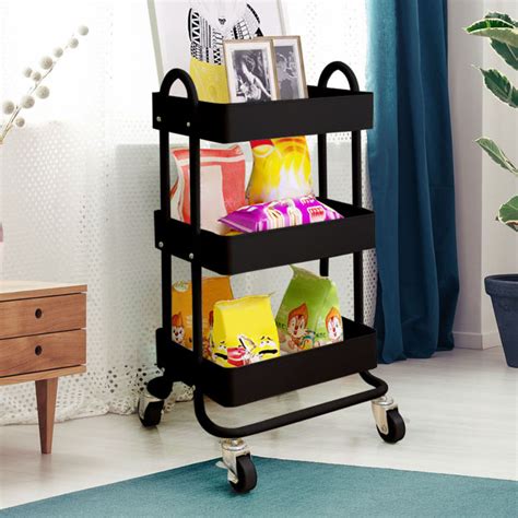 3 Tier Metal Rolling Cart Heavy Duty Storage Utility Cart Little