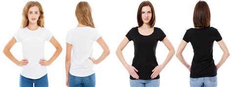 T Shirt Set Front And Back View Brunette And Blonde In White And Black