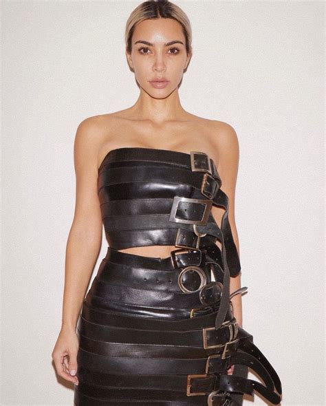 Kim Kardashian Almost Naked In Belt Dress 4 Photos The Fappening