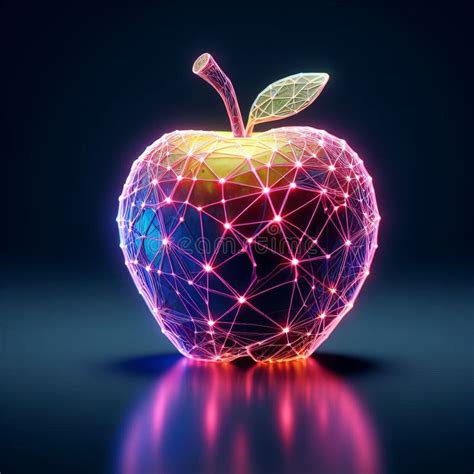 Futuristic Glowing Neon Apple Fruit Stock Illustration Illustration