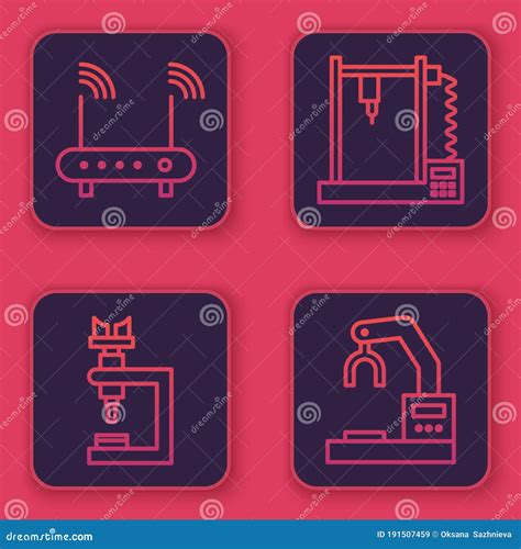 Set Line Router And Wi Fi Signal Microscope And Keyboard And Mouse Icon Vector Cartoondealer