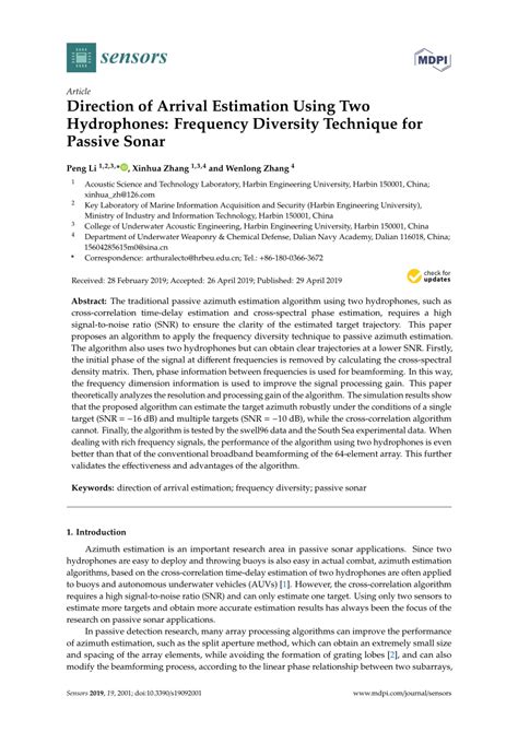 Pdf Direction Of Arrival Estimation Using Two Hydrophones Frequency