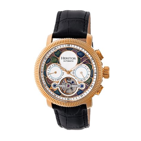 Heritor Helmsley Black Dial Leather Automatic Mens Watch Hr5006
