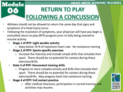 Return To Play Following A Concussion National Center For Sports Safety