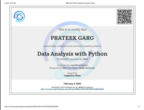 Dataanalysis Python Datascience Ibm Cognitiveclass Ai… Prateek Garg