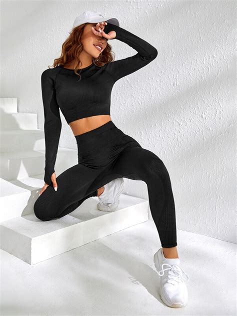 Yoga Basic 2 Peças Conjunto De Roupas Fitness Sem Costura Para Ioga E Roupas De Academia Com