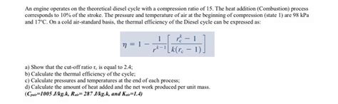 Solved An Engine Operates On The Theoretical Diesel Cycle