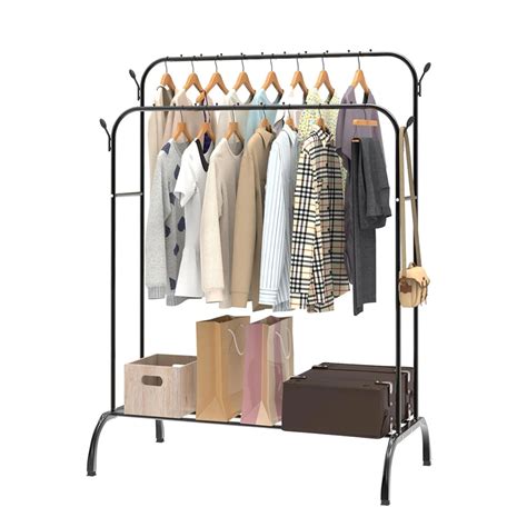 Double Pole Metal Clothes Rail Heavy Duty Clothes Rack Portable Bedroom