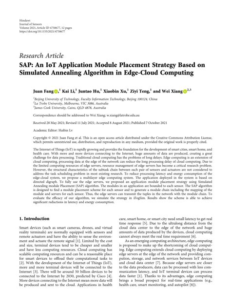 Pdf Sap An Iot Application Module Placement Strategy Based On Simulated Annealing Algorithm