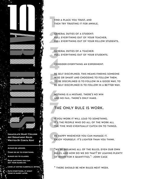 10 Art Rules Corita Kent Art Department Rules Wall Art Etsy