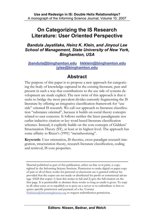 Pdf On Categorizing The Is Research Literature User Oriented Perspective