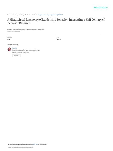 A Hierarchical Taxonomy Of Leadership Behavior Int Pdf Leadership