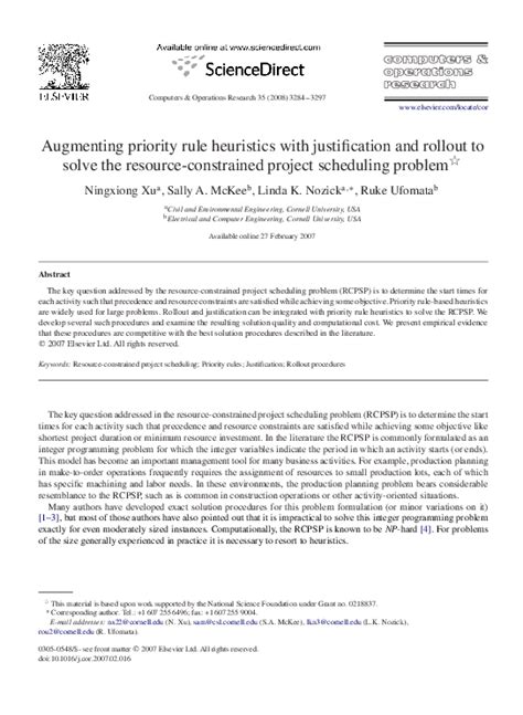 Pdf Augmenting Priority Rule Heuristics With Justification And Rollout To Solve The Resource