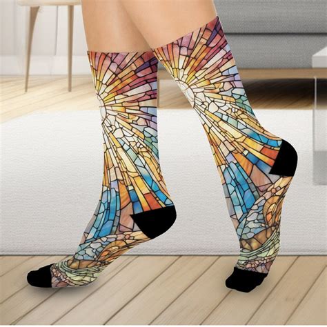 Stained Glass Style Socks Sun Rays Art Artsy Cute Socks Artistic