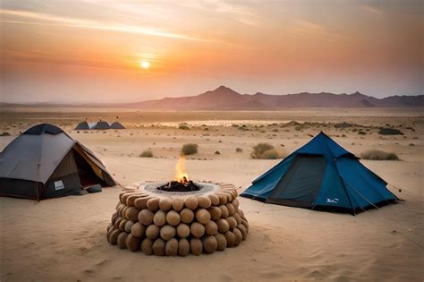 Premium Photo Campfire In The Desert At Sunset