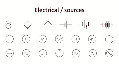 전기 소스 전자 회로 기호 기본 회로 기호 그림 프리미엄 벡터