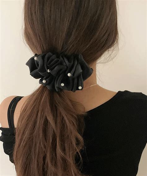 4color 만쮸 셔링 러블리 진주 포인트 주름 반묶음 자동 헤어핀 에이블리