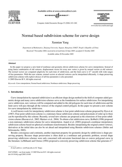 pdf normal based subdivision scheme for curve design