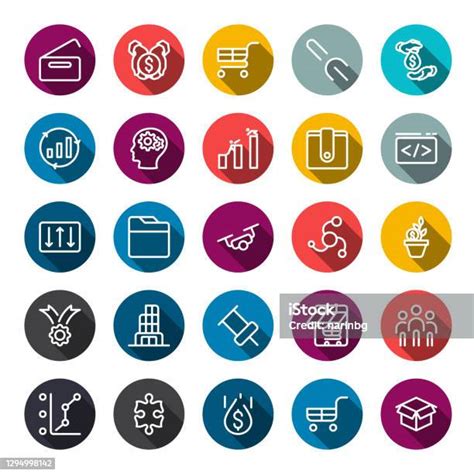 아이콘 디자인은 온라인 또는 금융 비즈니스 마케팅과 함께 사용할 수 있습니다 투자 혜택 또는 원 색상 모양과 긴 그림자에 윤곽 선줄로 반환 벡터 인포그래픽입니다 개발에 대한