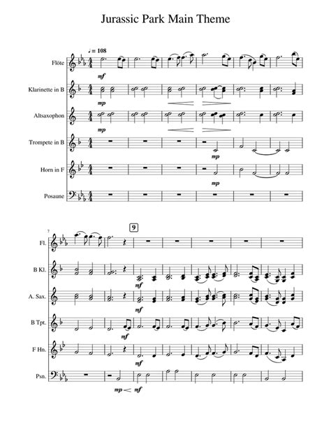 Jurassic Park Main Theme Sheet Music For Flute Clarinet Alto