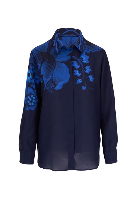 Etro Navy And Blue Floral Print Silk Blouse Mitchell Stores